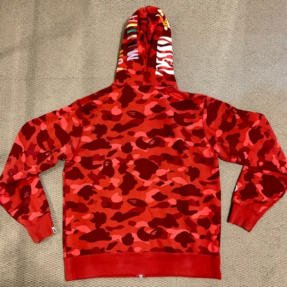 Jackets & Coats | Bape A Bathing Ape Red Camo Tiger Shark Hoodie | Poshmark